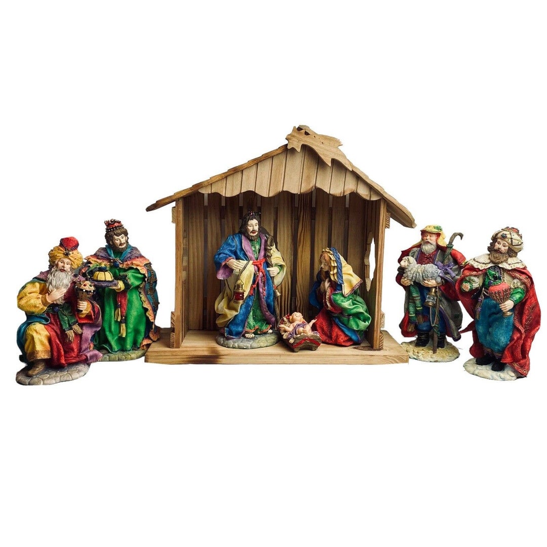 Vintage 1992 Nativity Set Christmas 8 Pcs Enesco Resin Hand Painted 8.5 ...