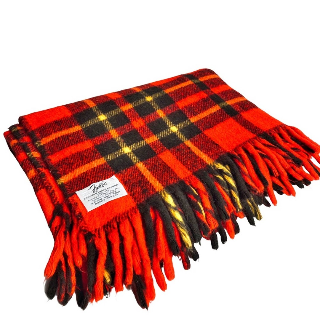 Vintage Faribo Red Plaid Wool Stadium Blanket Fringe 42x62 - Etsy