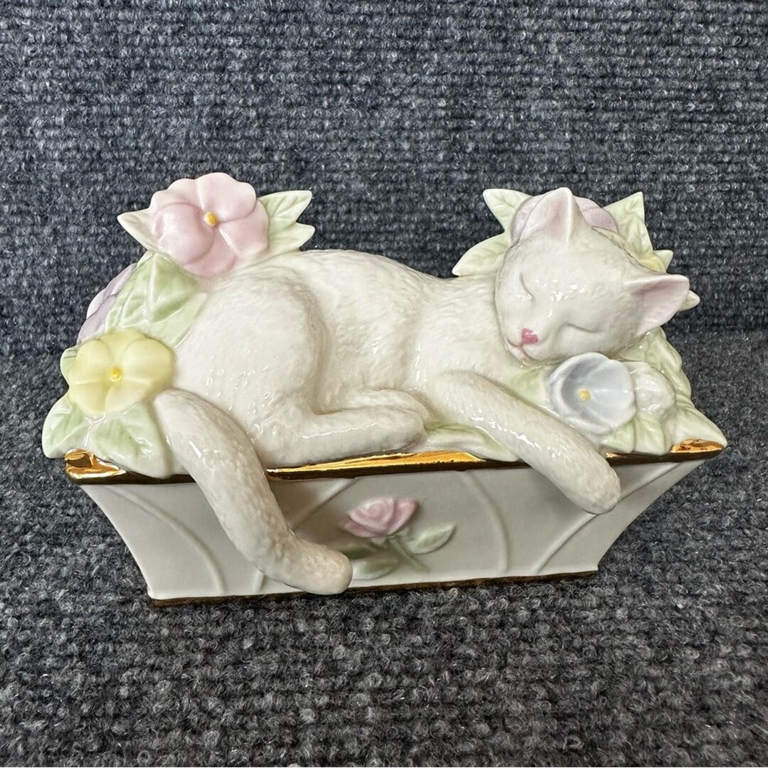 Lenox Nap Time Kitty With Certificate 4.75 Sleeping Cat Flowers Floral ...