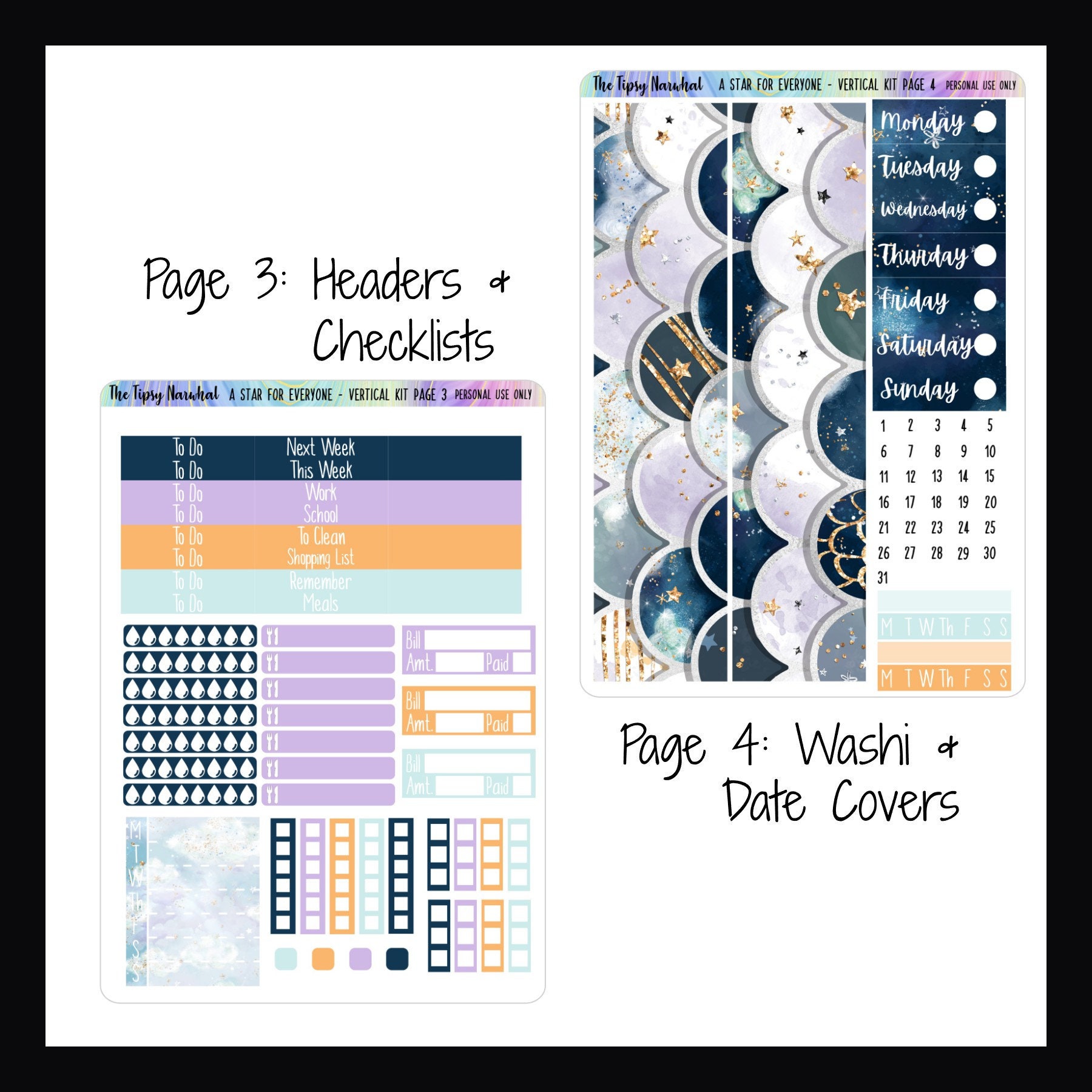 Printable Planner Sticker Kit, Digital Download, Vertical Planner, Erin Condren, Deco Sticker ...