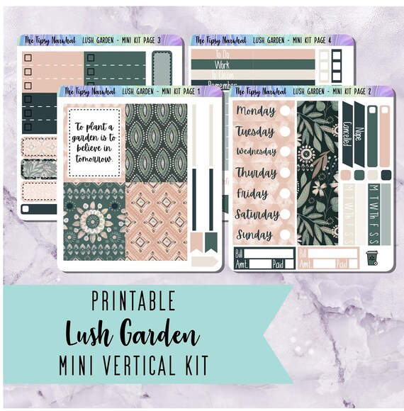 Printable Mini Vertical Sticker Kit Lush Garden Foliage - Etsy