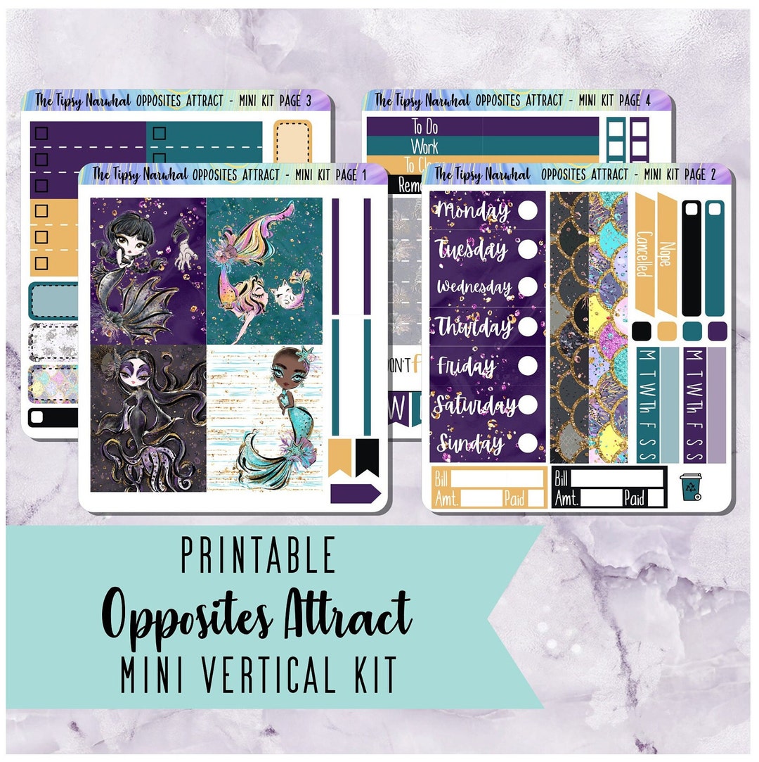 Printable Mini Vertical Sticker Kit, Weekly Layout, Opposites Attract ...