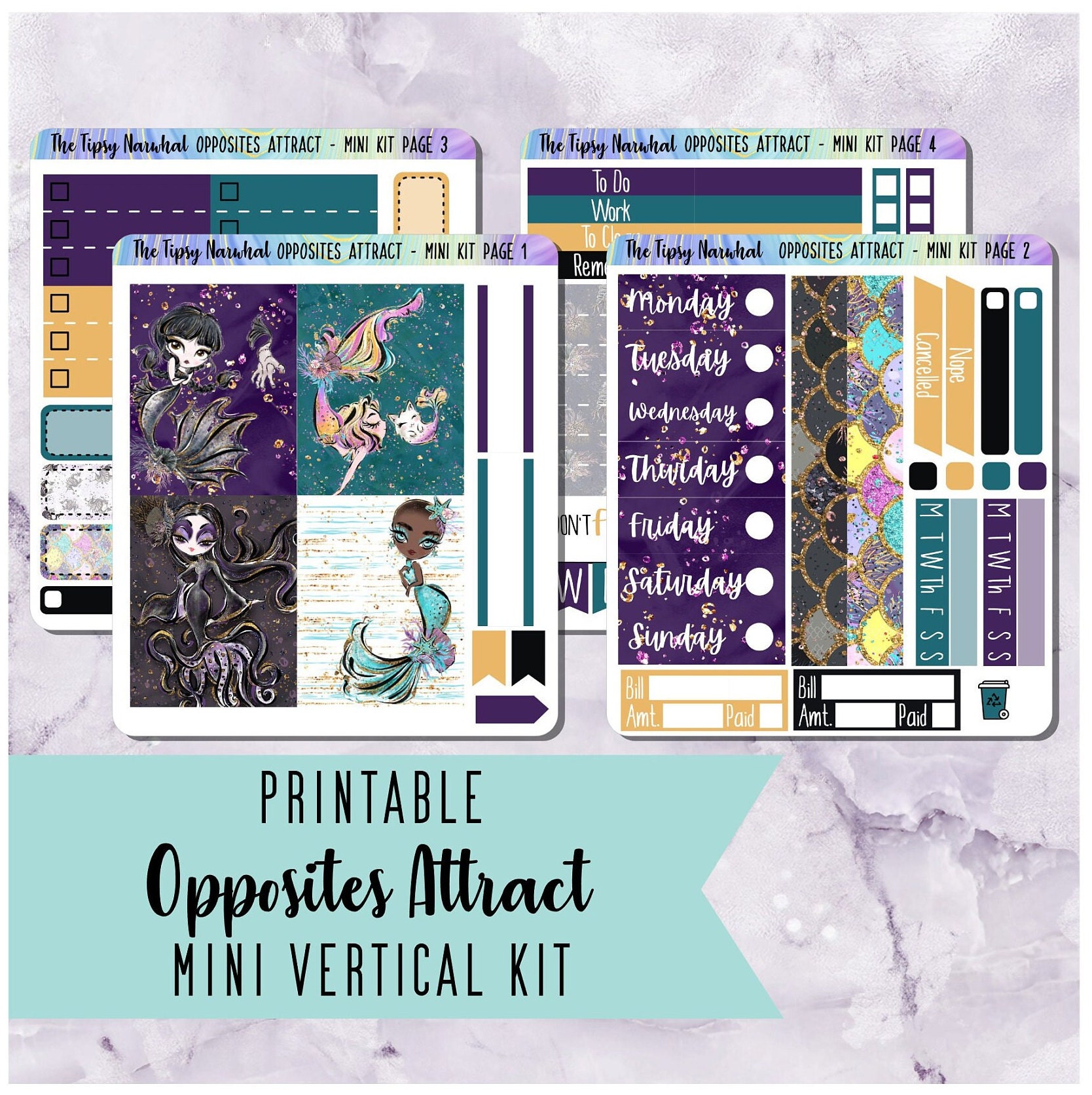 Printable Mini Vertical Sticker Kit, Weekly Layout, Opposites Attract ...