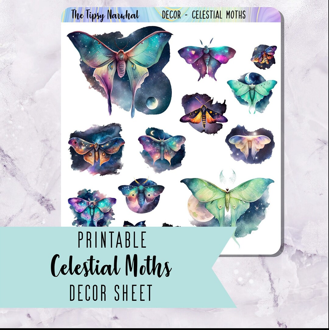 Printable Celestial Moth Planner Stickers Journal Stickers Fantasy ...