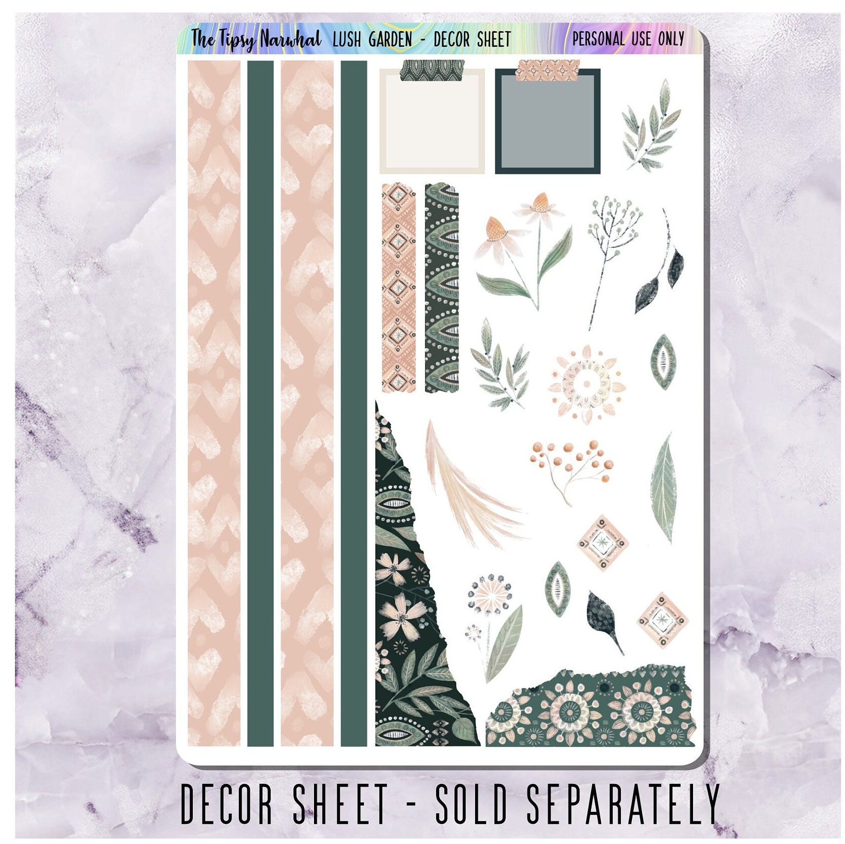 Printable Mini Vertical Sticker Kit Lush Garden Foliage - Etsy