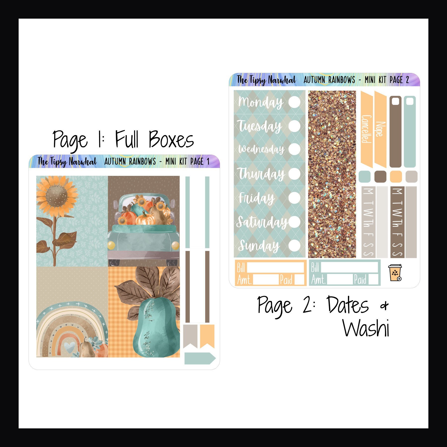 Printable Mini Vertical Sticker Kit Autumn Rainbows Harvest Fall Leaves ...