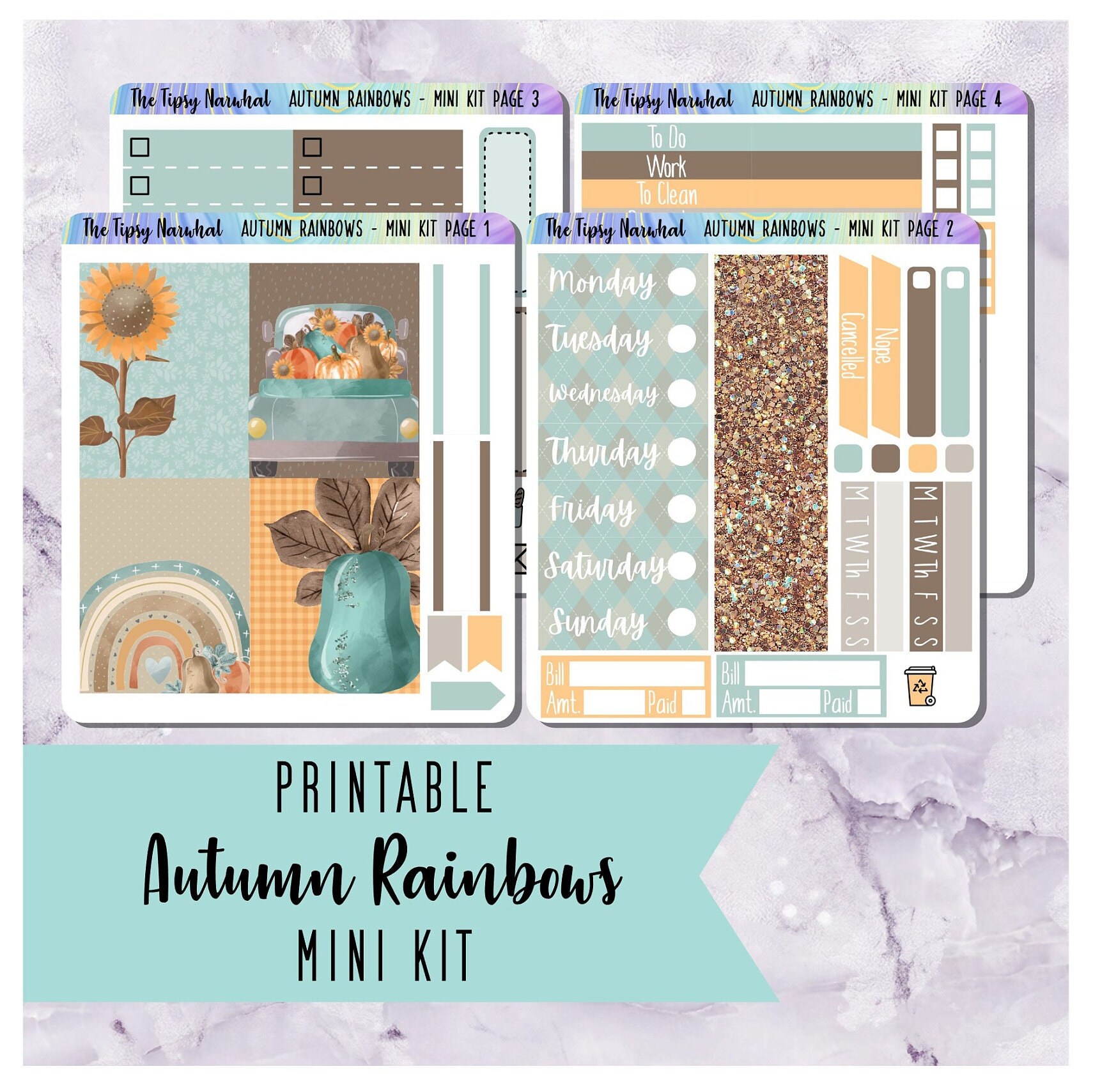 Printable Mini Vertical Sticker Kit Autumn Rainbows - Etsy