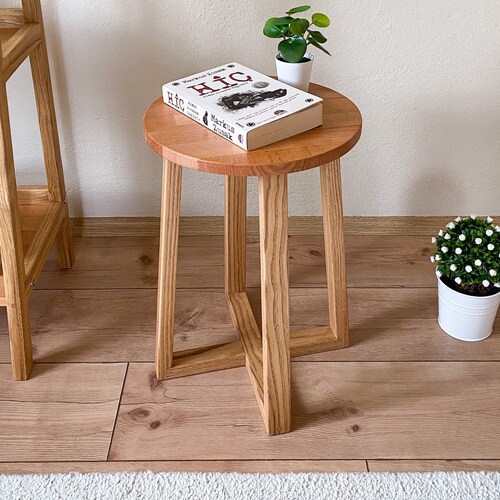 Round Side Table Wooden Stool Bedside Table - Etsy