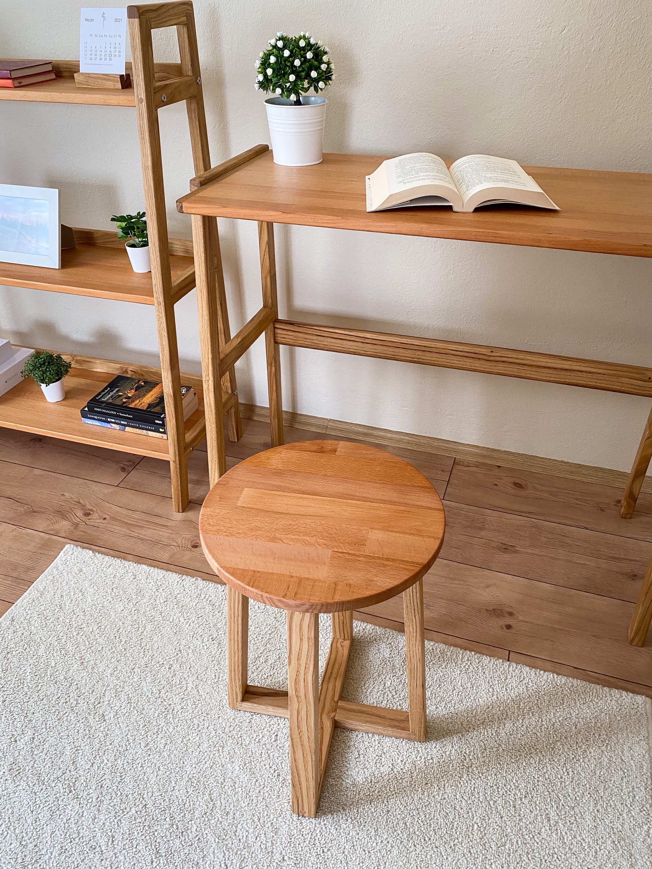 Wooden Stool Handmade Round Stool Side Table Bedside Table - Etsy UK