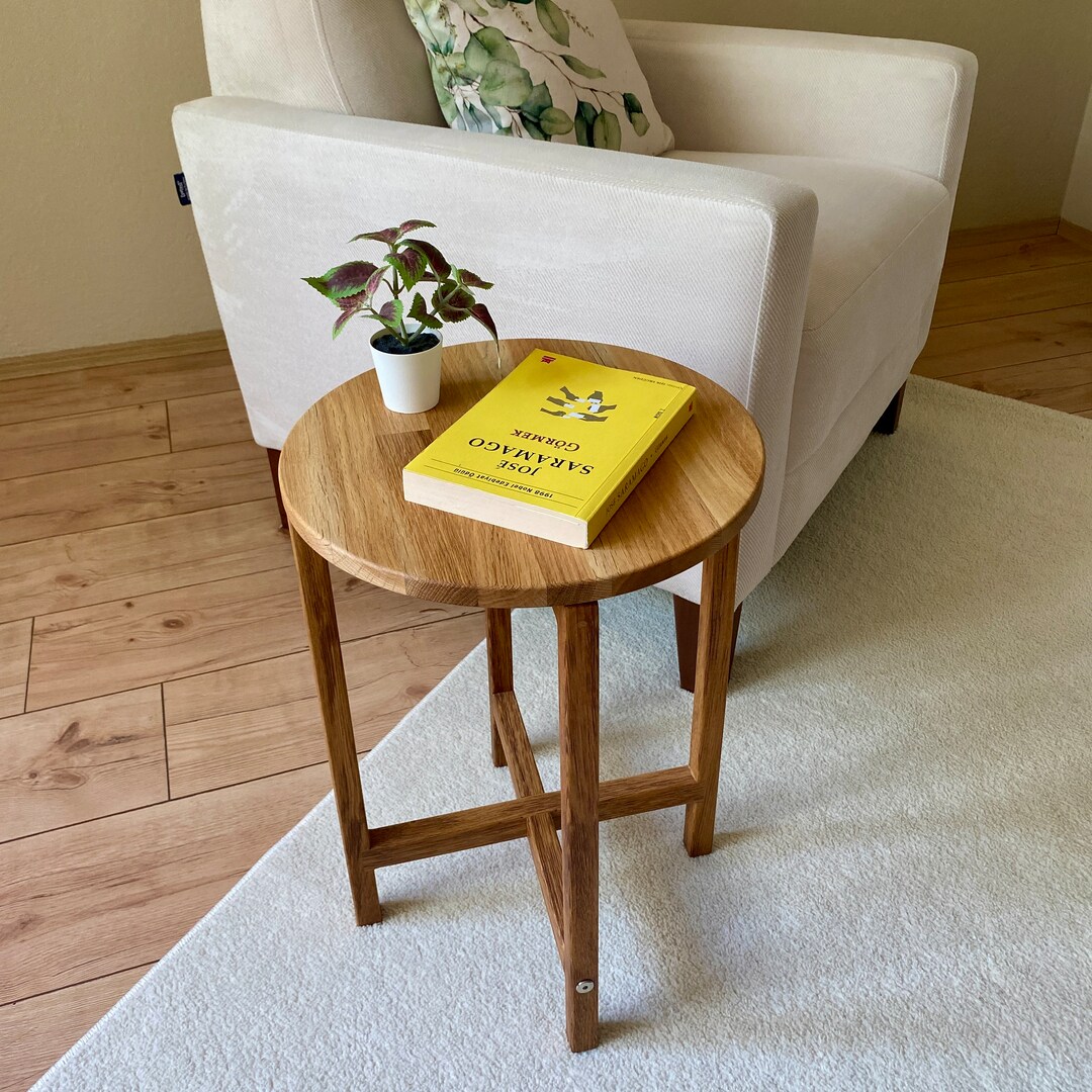 Solid Oak Round Side Table: Handcrafted Wooden End Table - Etsy