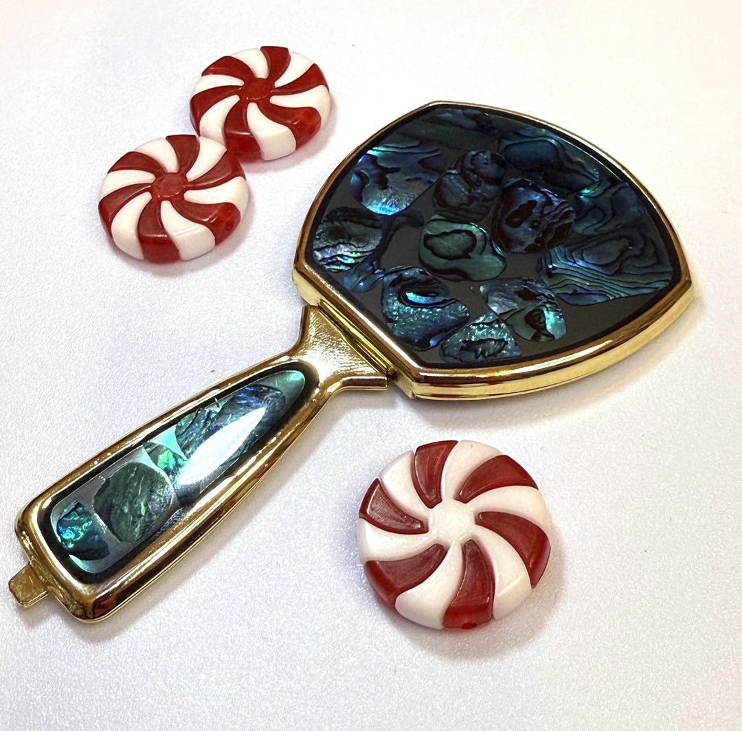 Vintage Abalone Shell Foldable Hand Mirror With Gold Trim - Etsy