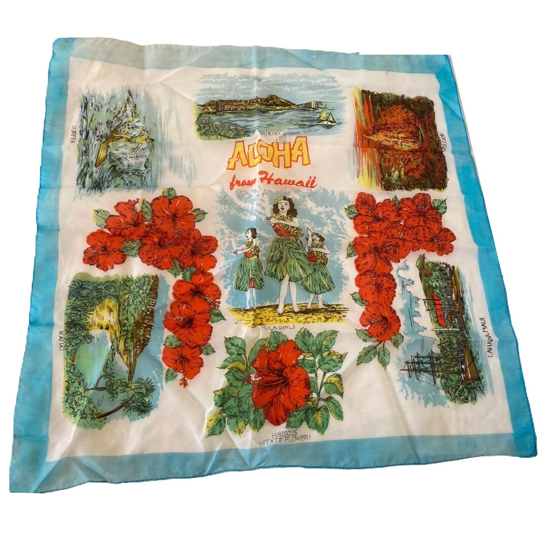 Vintage 1950s-1960s Souvenir Scarf From Hawaii Great for Framing, Tiki ...