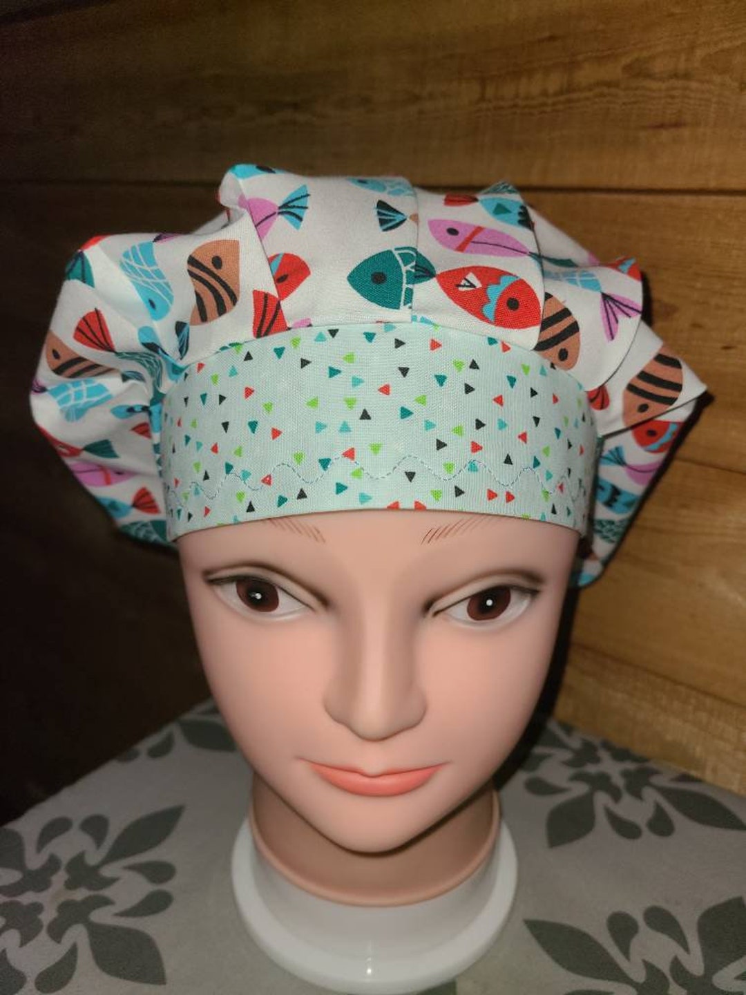 Fish Print Surgical Scrub Bouffant Hat: (4 Prints) Medical Cap With ...