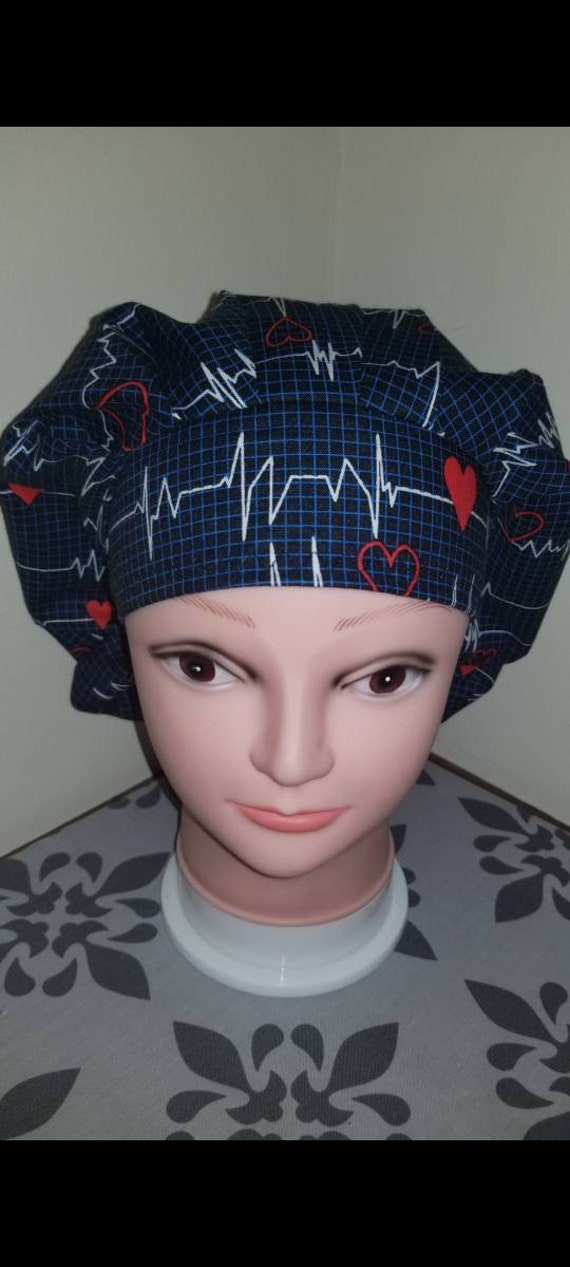 Heartbeat EKG Black Surgical Scrub Hat | Etsy