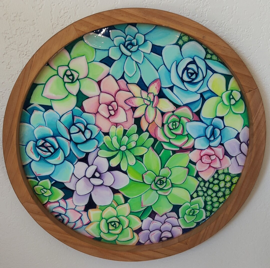 Large Acrylic Wood Circle Succulent Painting 16 - Etsy