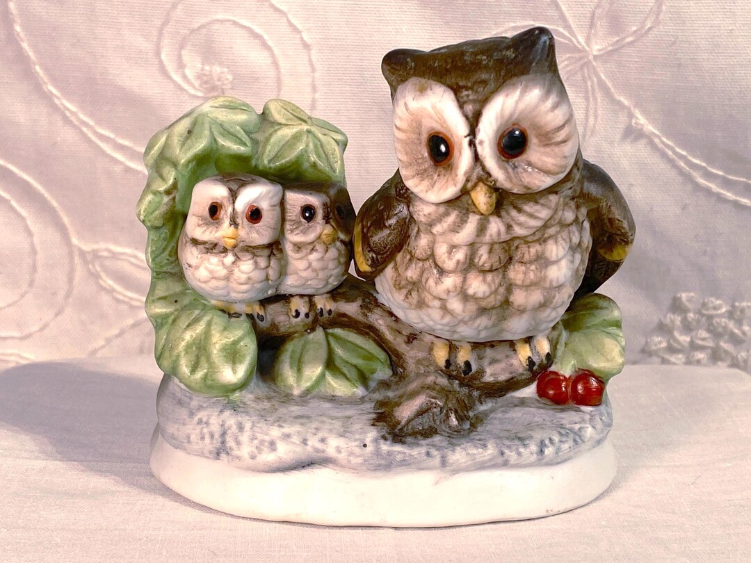 Vintage HOMCO Porcelain Owl Figurine: Woodland Owlets on Branch - Etsy
