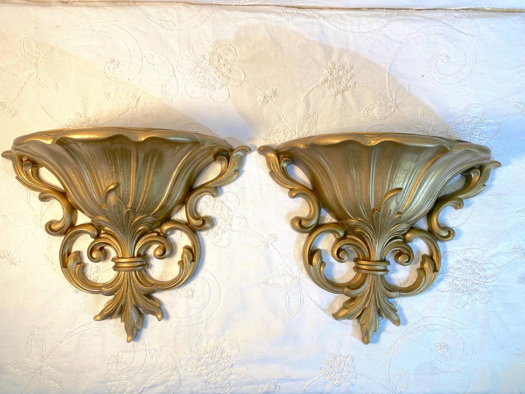 Vintage Ornate Antique Gold Plastic Wall Pocket by HOMCO Made in USA ...