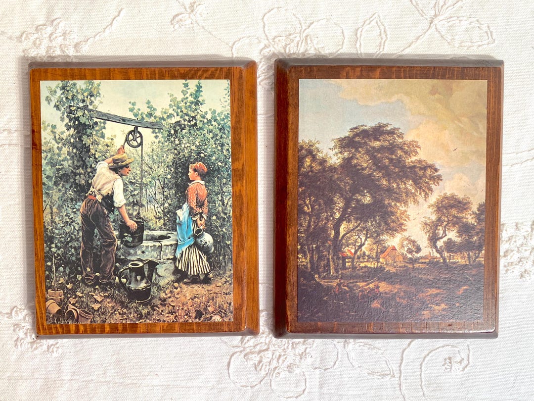 Vintage Small Decoupage Famous Classic Art Print on Solid Wood 1970s ...