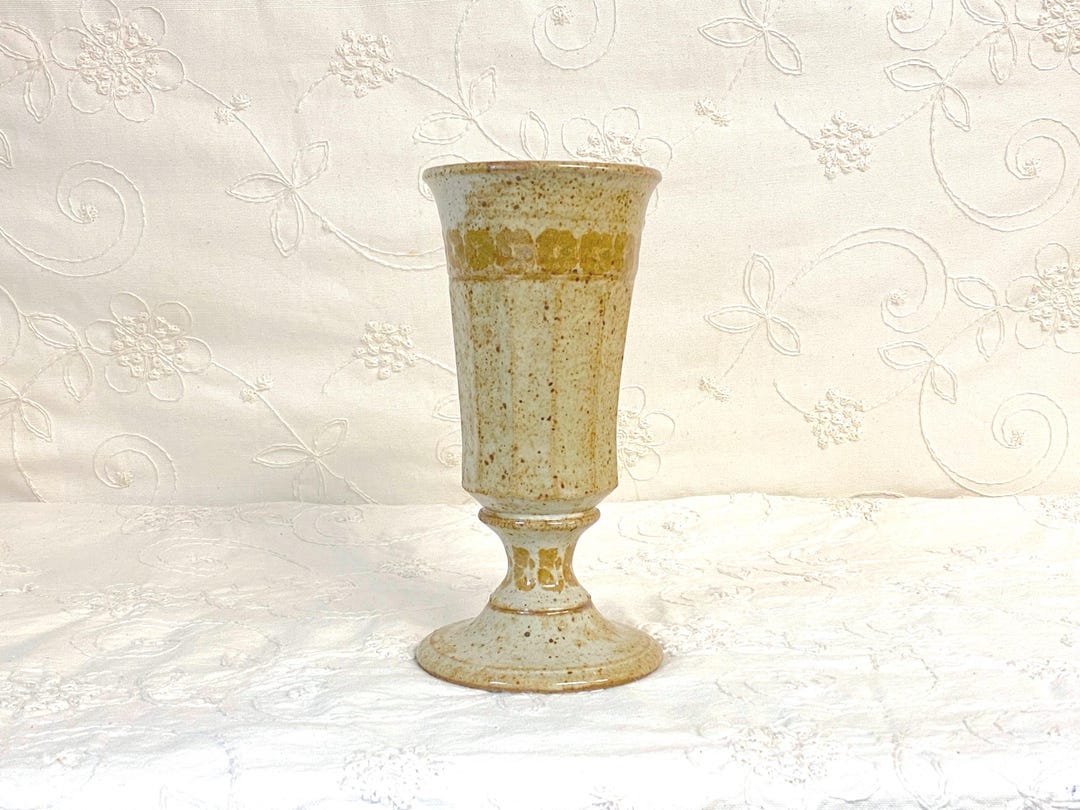 Vintage Stoneware Floral Goblet Vase: Jim Reinert Studio Pottery Vase ...