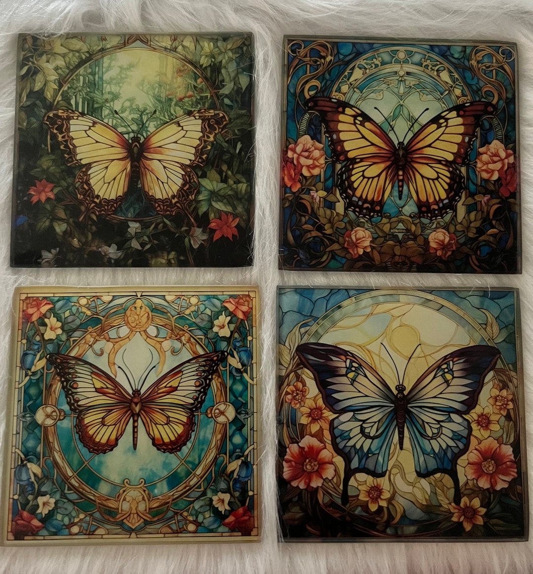 Butterfly Coasters, Glass Coasters, Glass Butterfly Coasters, Coasters ...