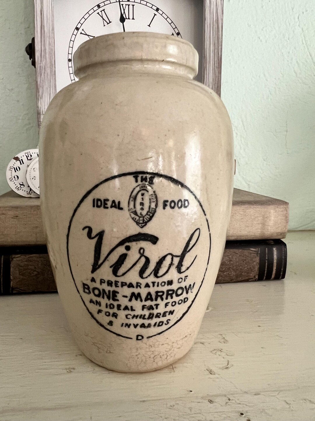 Large Virol Bone Marrow Antique English Advertising Pot; Stoneware ...