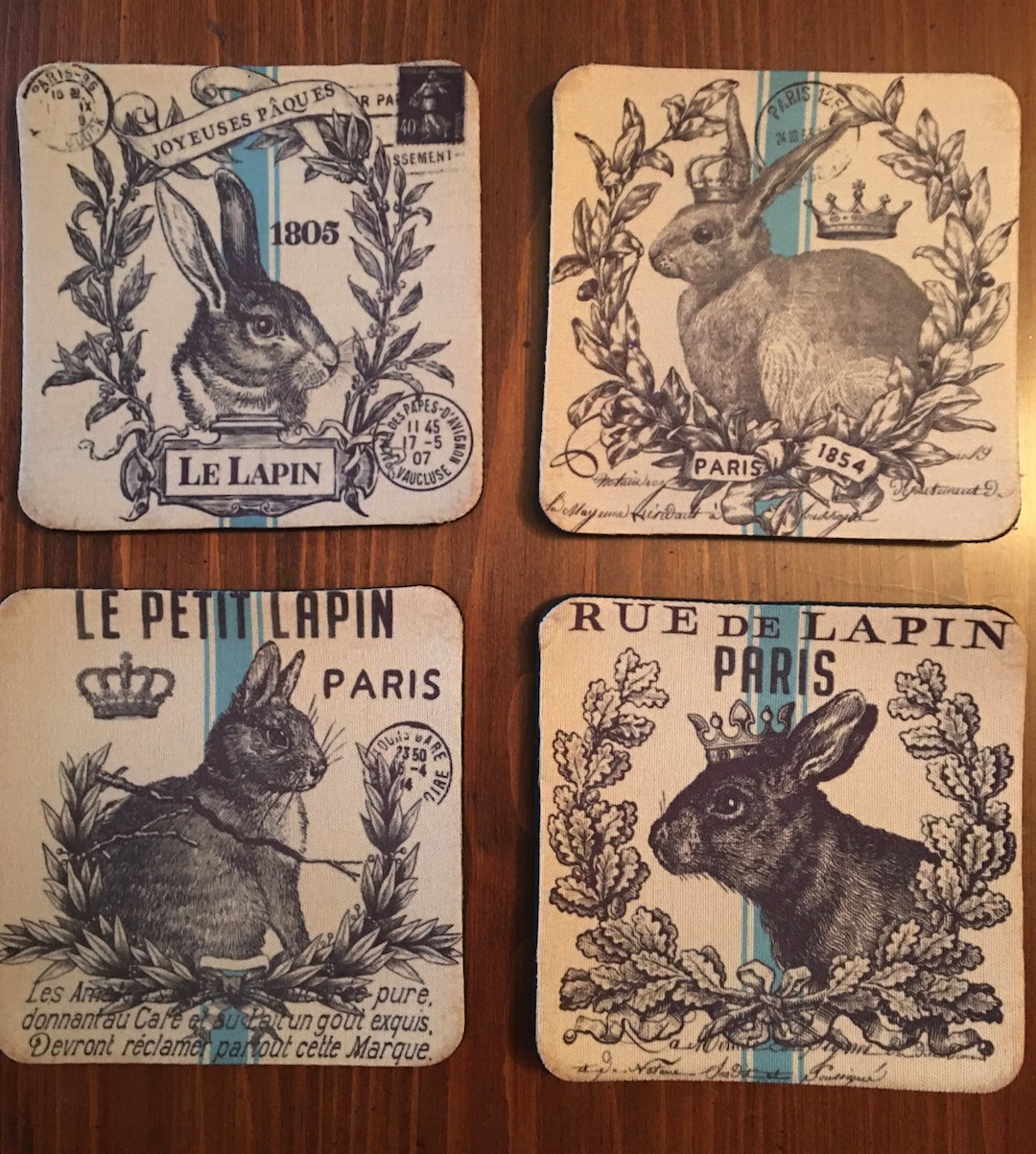 French Rabbit Coasters, Bunny Coasters, French Country Coasters ...