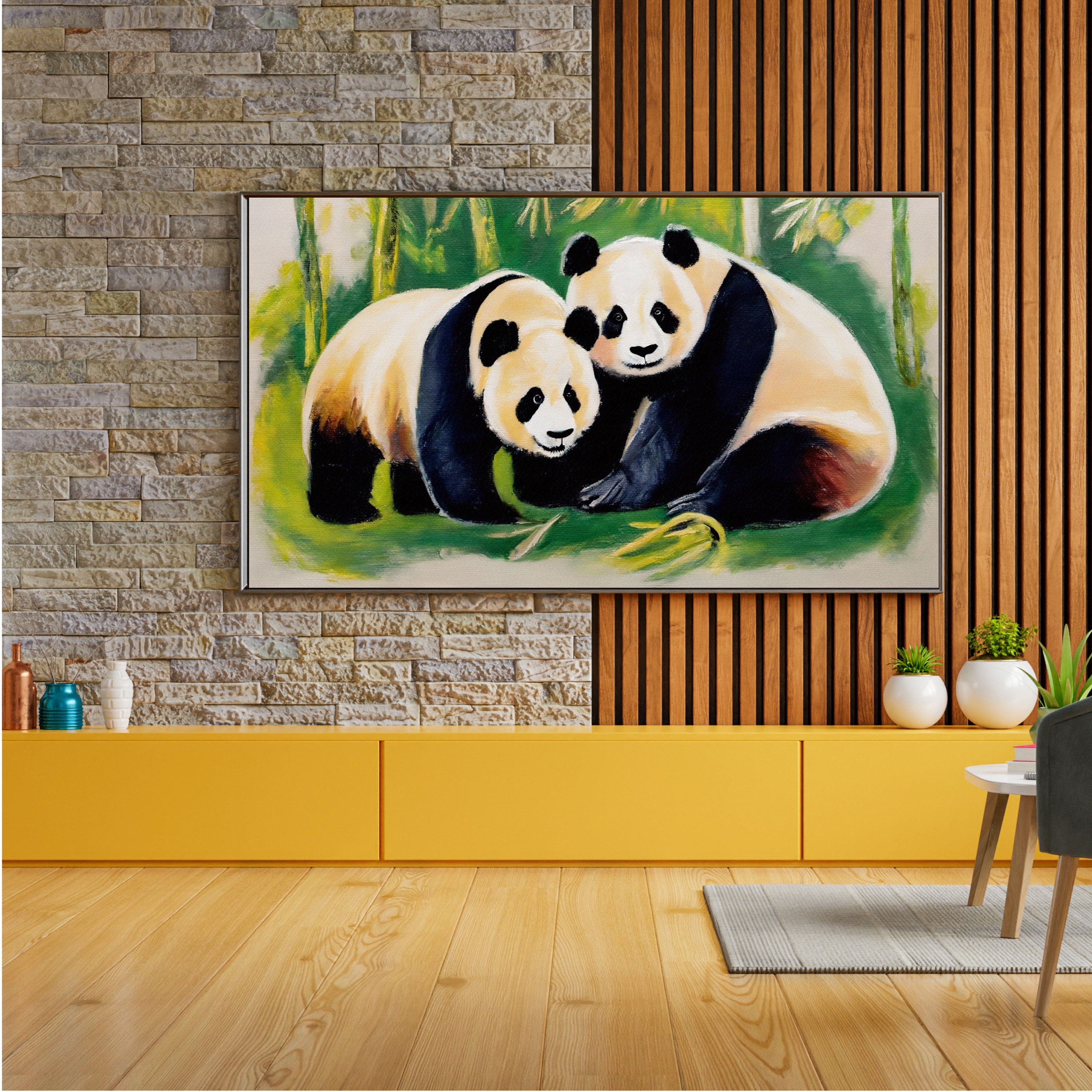 Giant Pandas Frame TV Wall Art, Transform Any Room Into a Sanctuary of ...