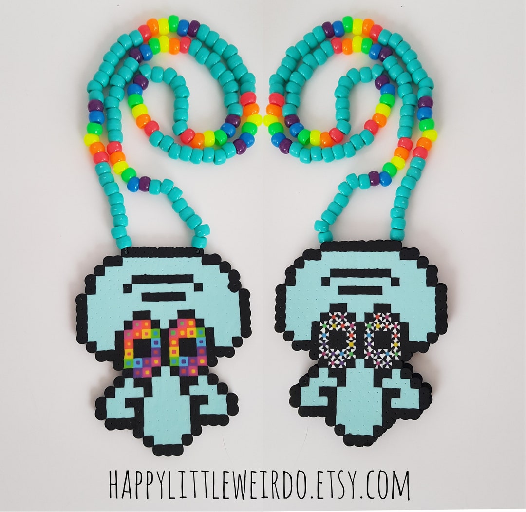 Trippy Spongebob Squidward Kandi Perler Rave Necklace - Etsy