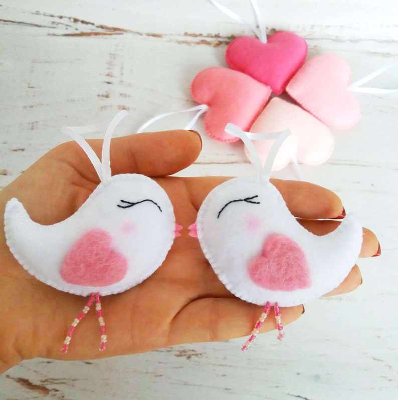 Love Birds Ornaments Felt Valentine Birds With Hearts Cute | Etsy