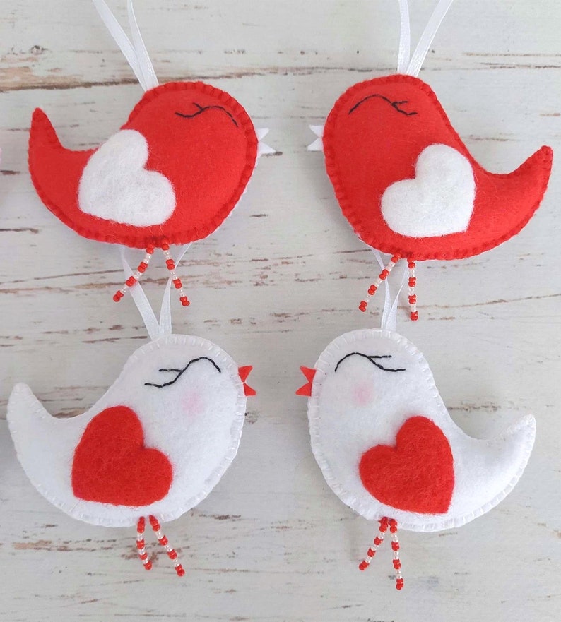 Love Birds Ornaments Felt Valentine Birds With Hearts Cute | Etsy