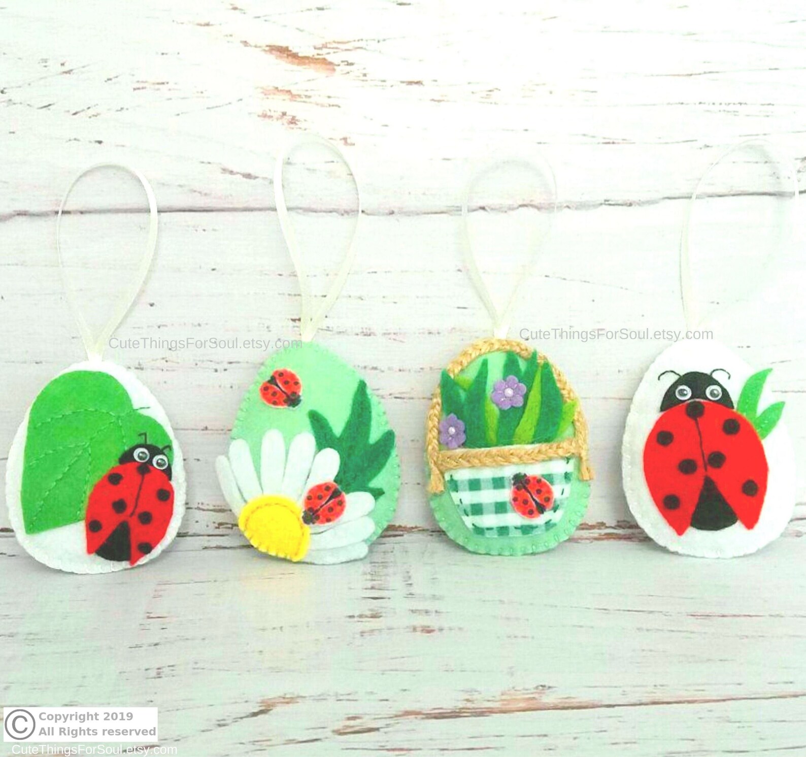 Personalized Easter Ornaments Ladybug Decor Felt Easter Eggs | Etsy