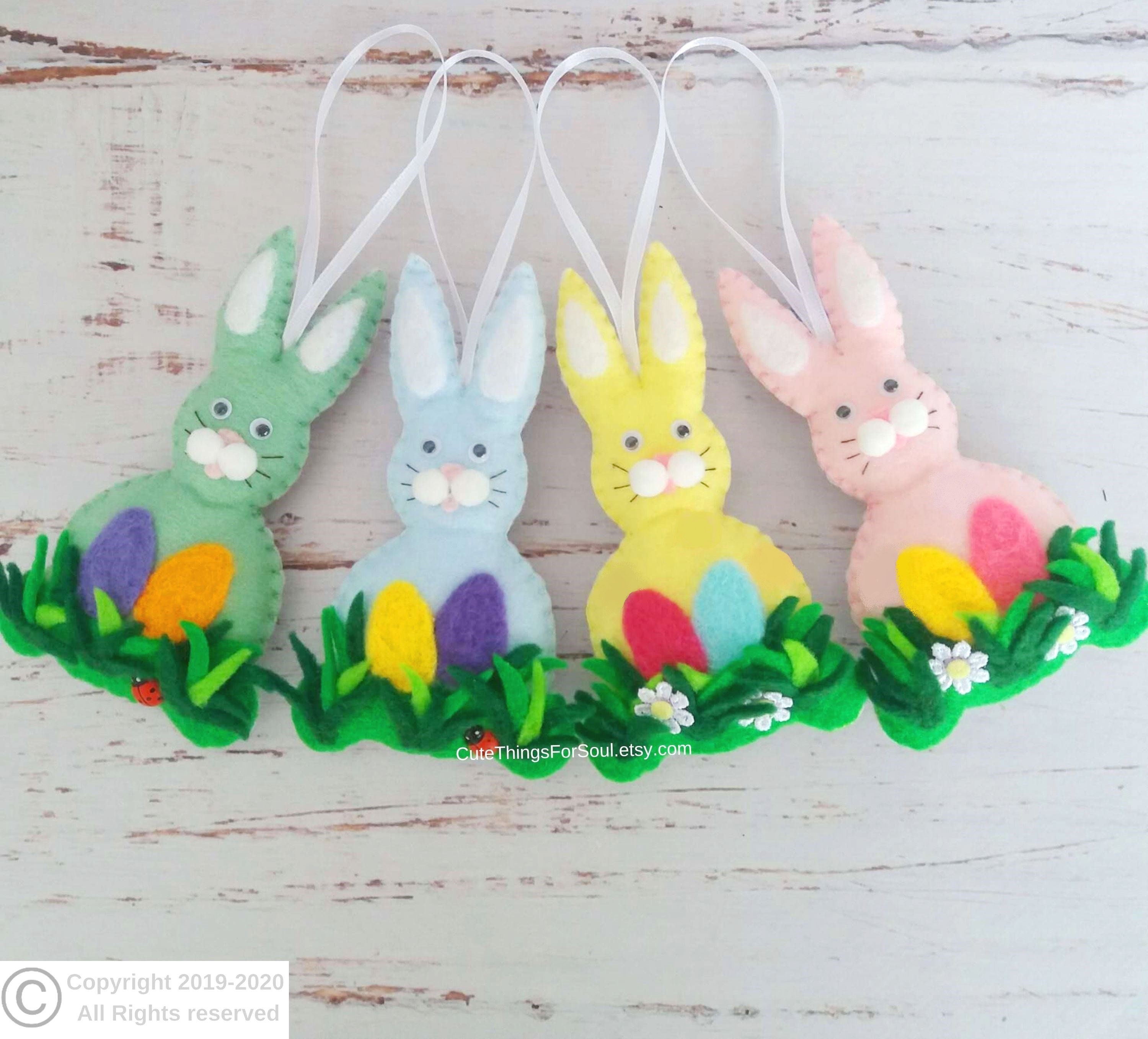 Personalized Felt Blue Bunny Ornament Pink Bunny Easter Rabbit - Etsy UK