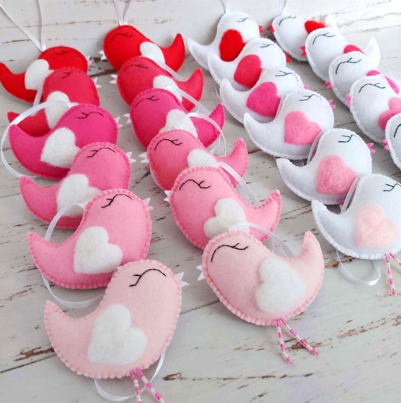 Love Birds Ornaments Felt Valentine Birds With Hearts Cute | Etsy