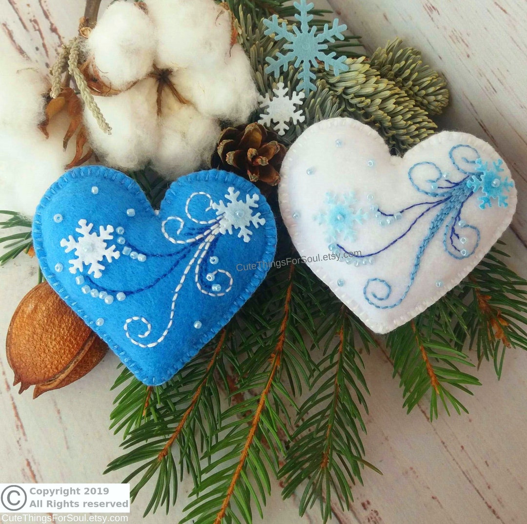 Felt Hearts Hanging Heart Decor Blue and White Decoration Personalized ...