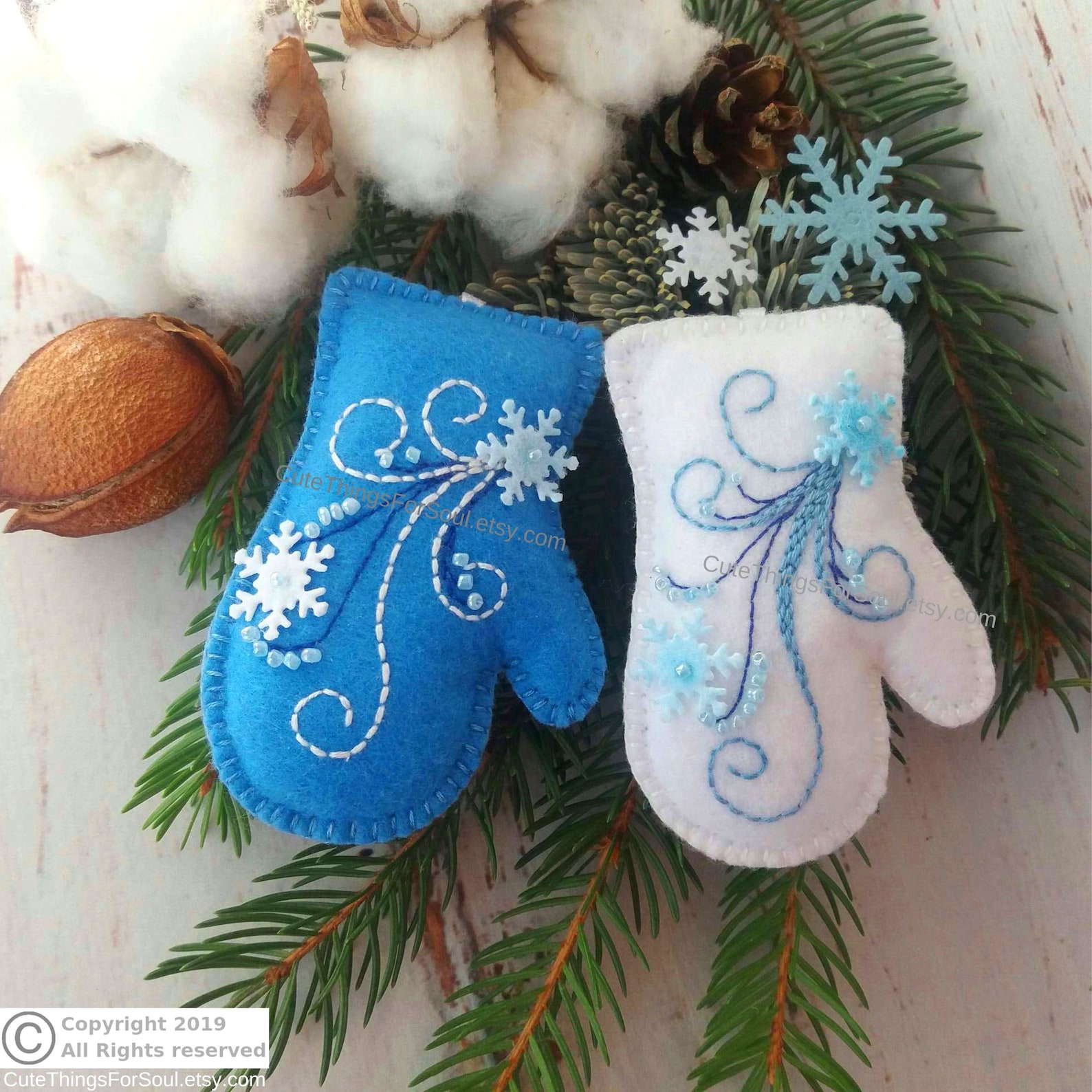 Christmas Mitten Ornaments Blue and White Tree Ornament Personalized ...