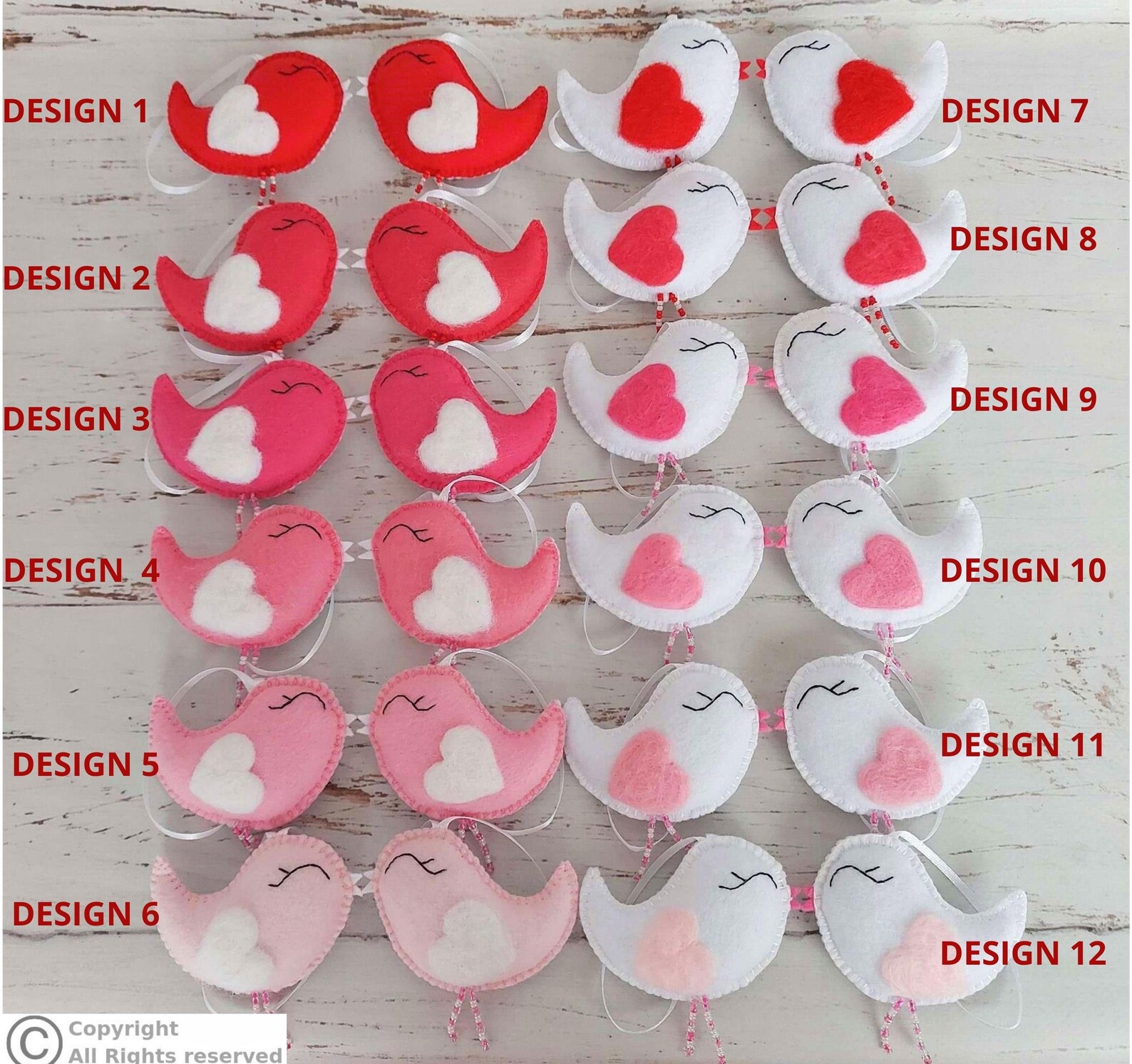 Love Birds Ornaments Felt Valentine Birds With Hearts Cute | Etsy