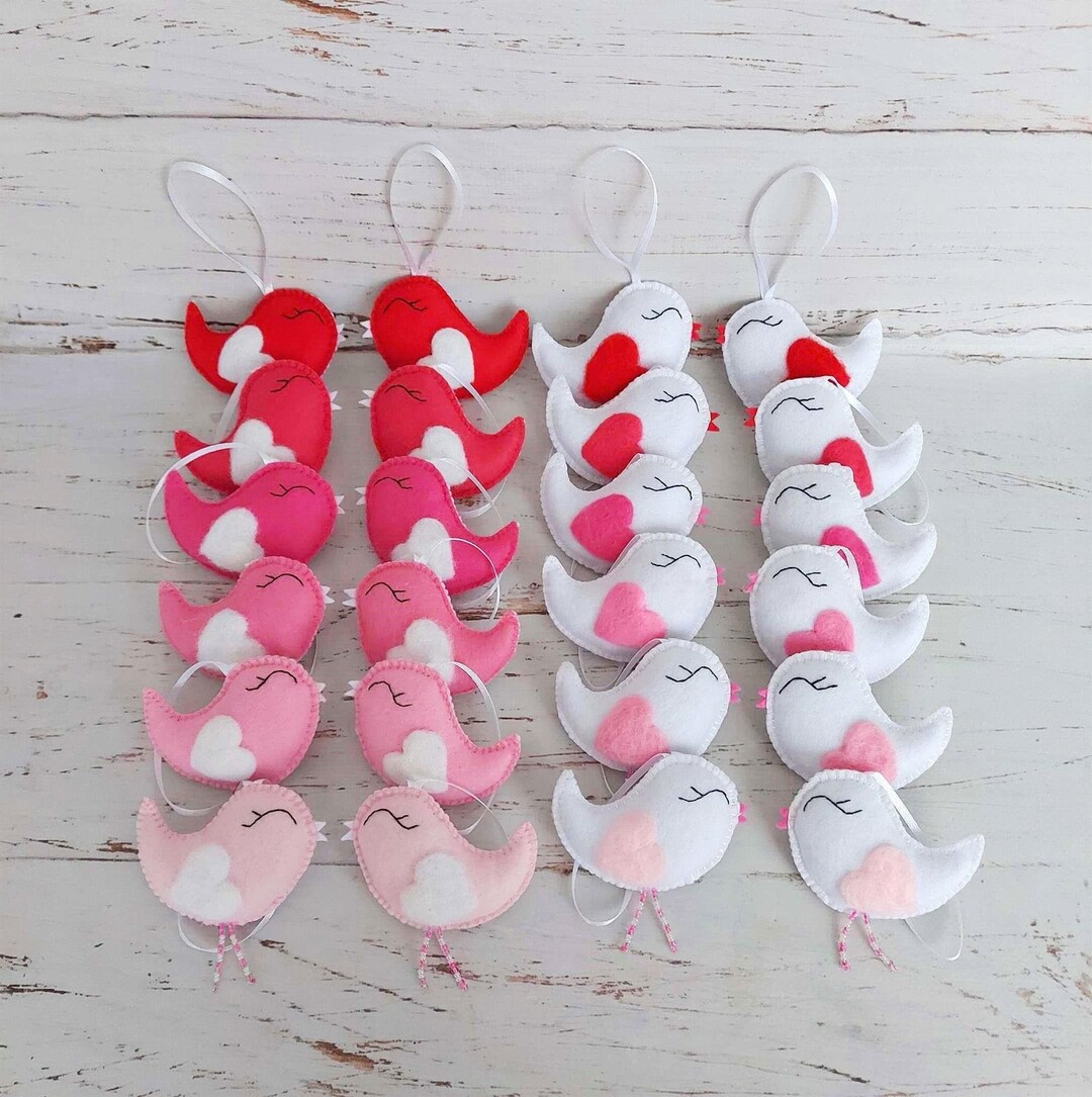 Love Birds Ornaments Felt Valentine Birds With Hearts Cute Birds ...