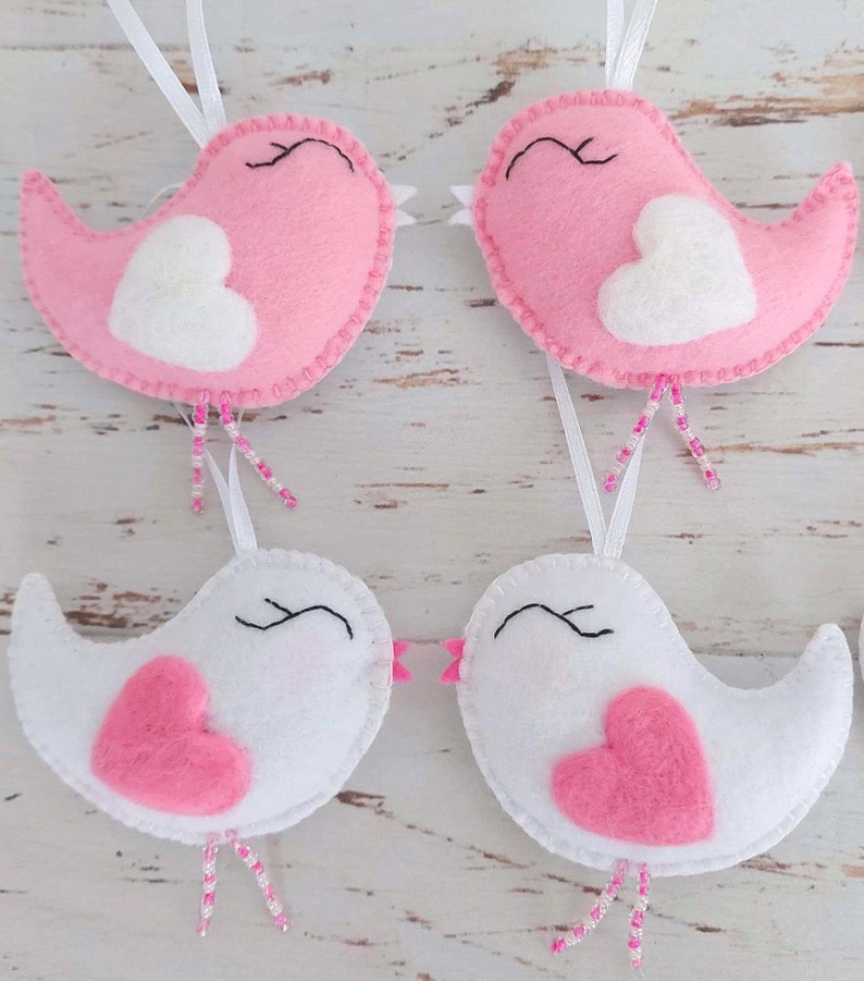 Love Birds Ornaments Felt Valentine Birds With Hearts Cute | Etsy