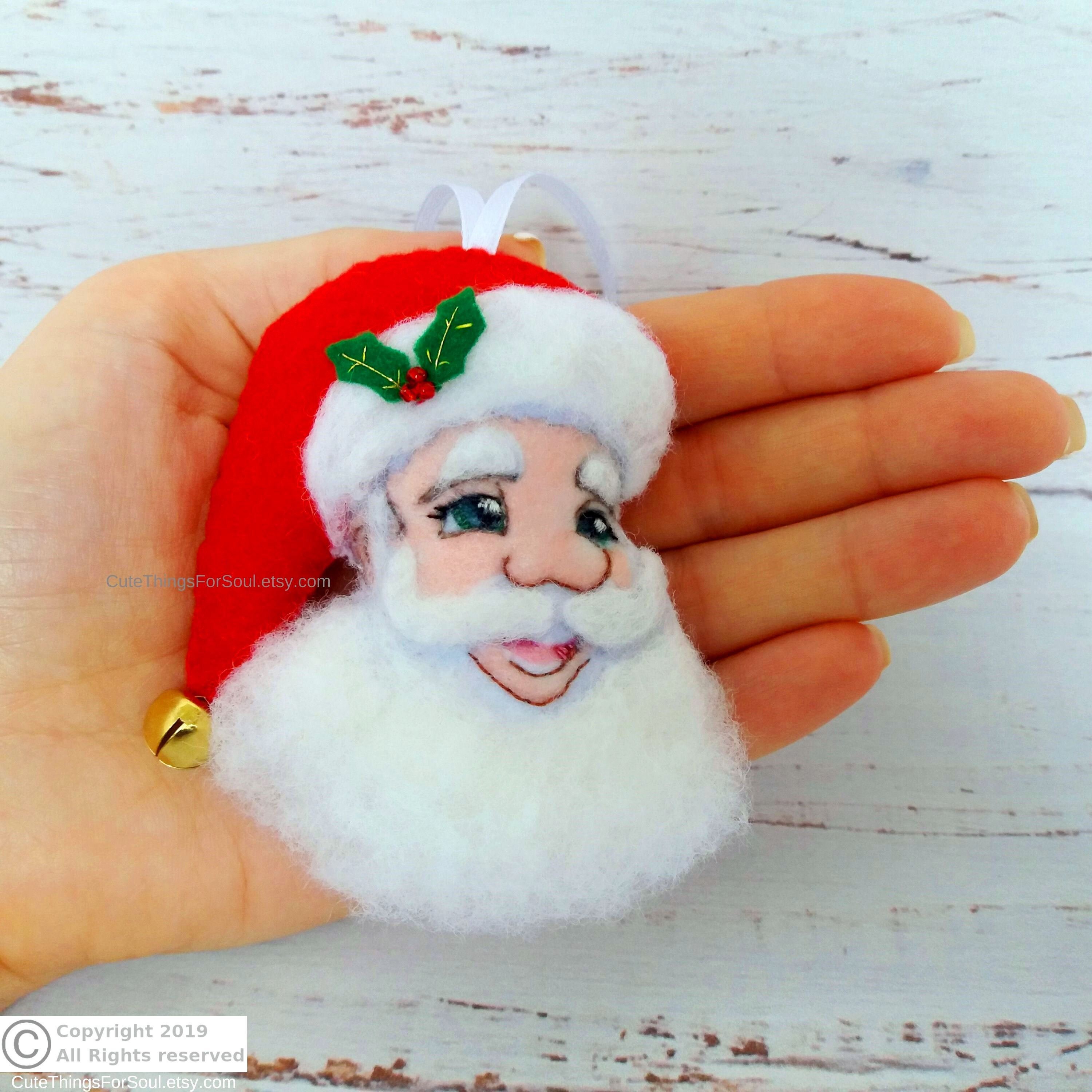 Santa head ornament Needle felted Santa Claus Christmas 2021 | Etsy