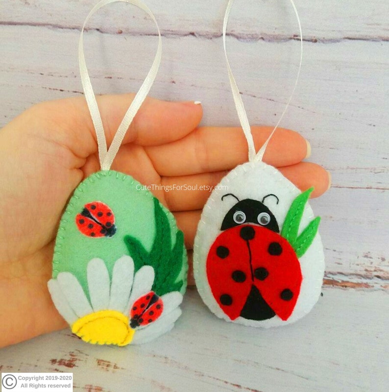 Personalized Easter Ornaments Ladybug Decor Felt Easter Eggs | Etsy
