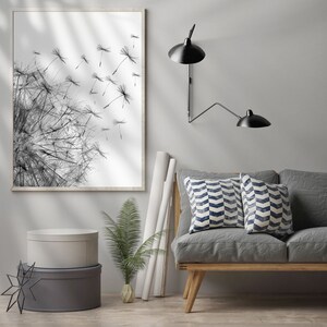 Dandelion Print | Black and White Dandelion Poster | Wildflowers Wall ...