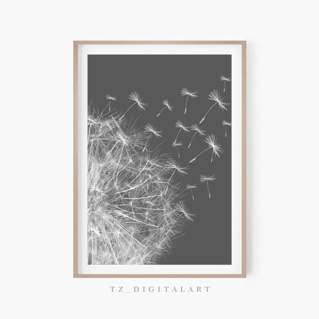 Dandelion Grey Print | Botanical Wall Art Print | Dandelion Poster ...