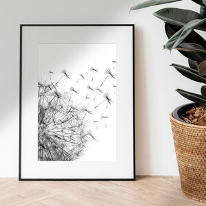 Dandelion Print | Black and White Dandelion Poster | Wildflowers Wall ...