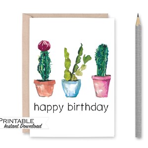 Cactus Birthday Card Printable, Succulents Plant Lover Happy Birthday ...