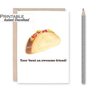 Funny Taco Card, Taco 'bout an Awesome Friend Card, Thank You Card ...