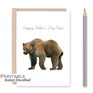 Papa Bear Fathers Day Card Watercolor Printable, Card for Grandpa ...