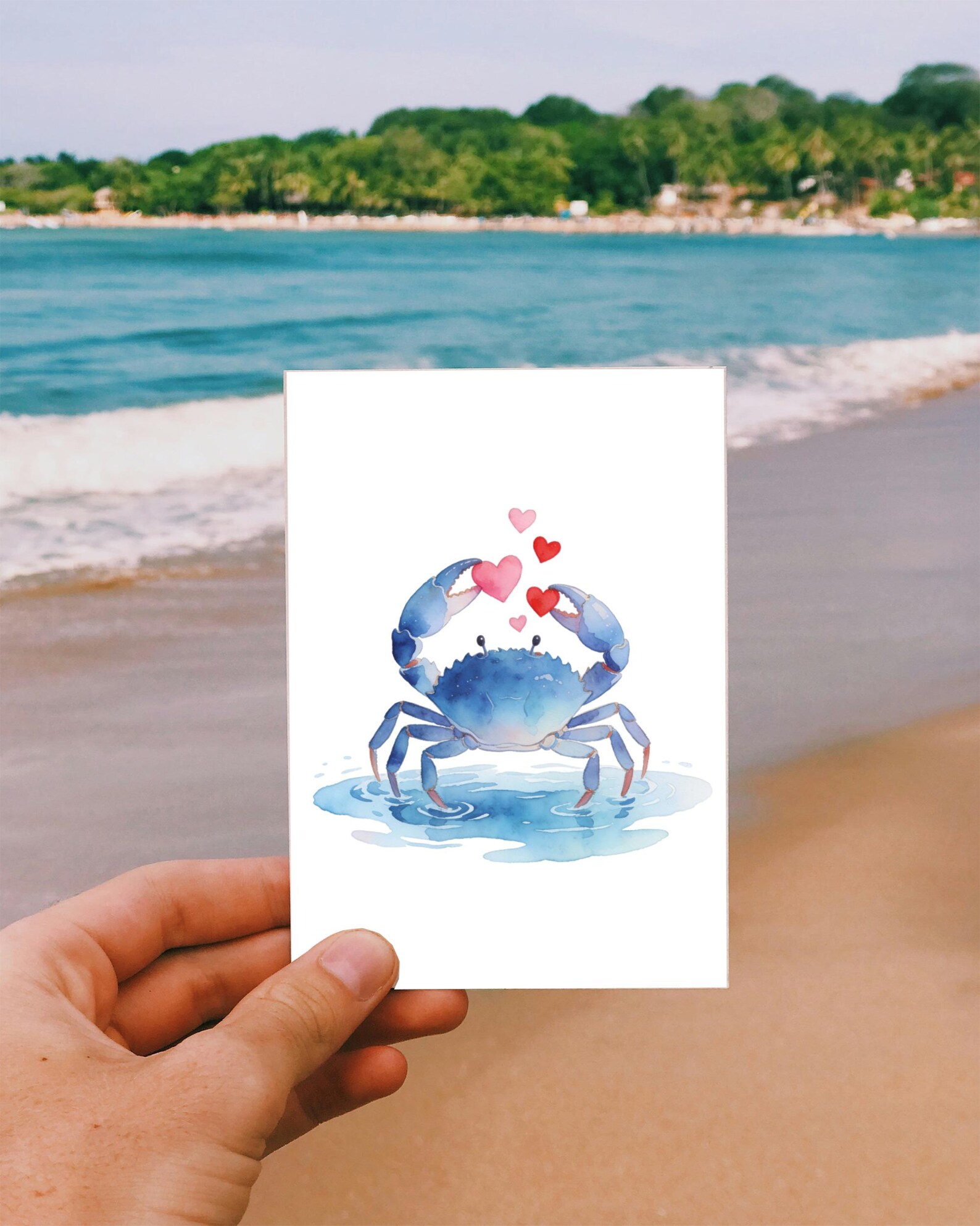Blue Crab Valentine Card Printable, Watercolor Heart Claws Anniversary ...