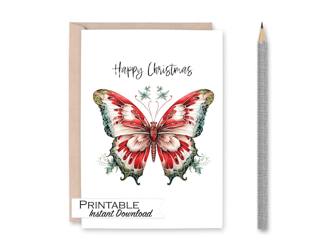 Butterfly Christmas Card Printable, Happy Christmas, Monarch Butterfly ...