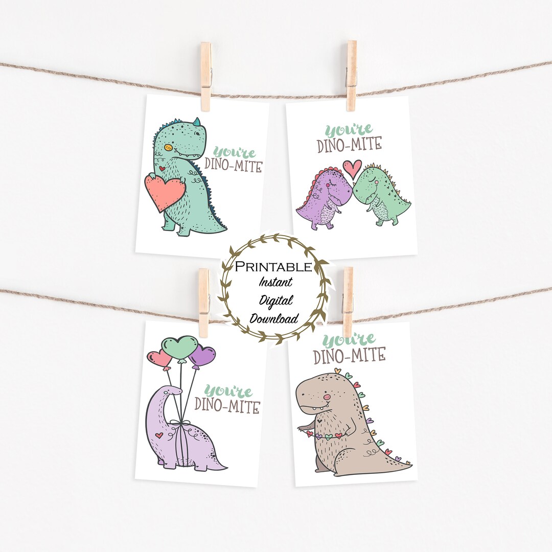 Dinosaur Printable Kids Valentines, Class Valentines, Valentines Day ...