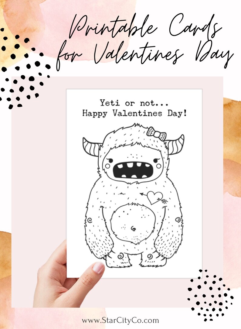 Yeti Valentines Card, Yeti or Not Happy Valentines Day, Coloring Page ...